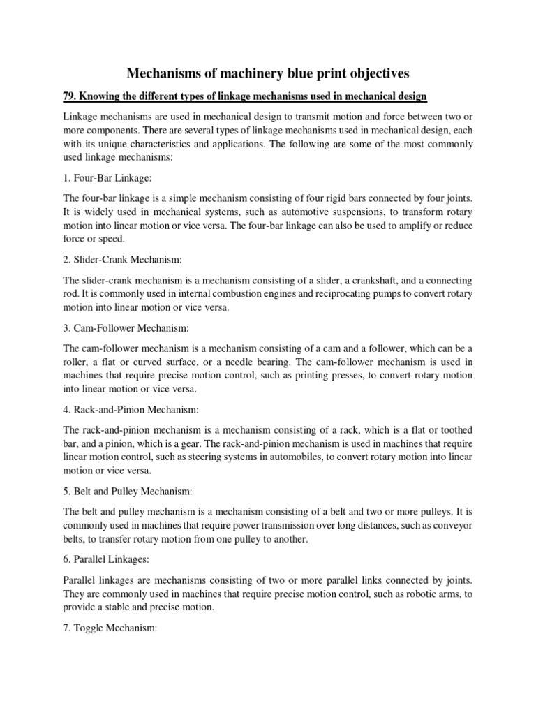 Mechanisms of Machinery Blue Print Objectives | PDF | Machines | Gear