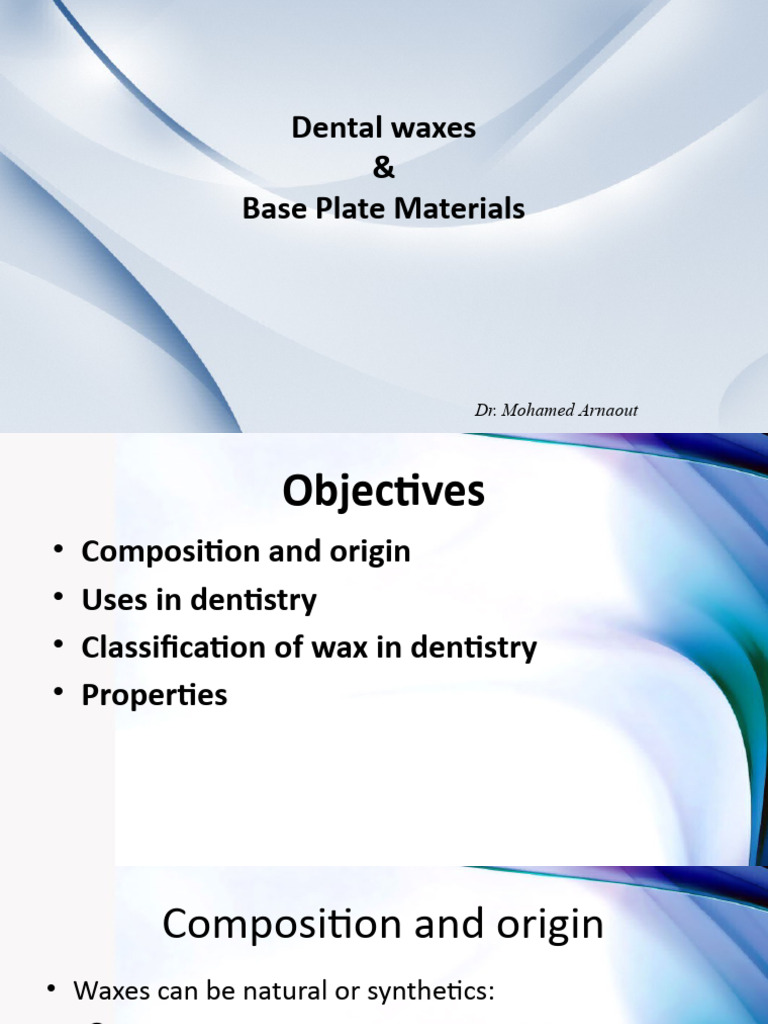 Dental Waxes and Base Plate Materials - 111150 | Download Free PDF | Wax | Casting