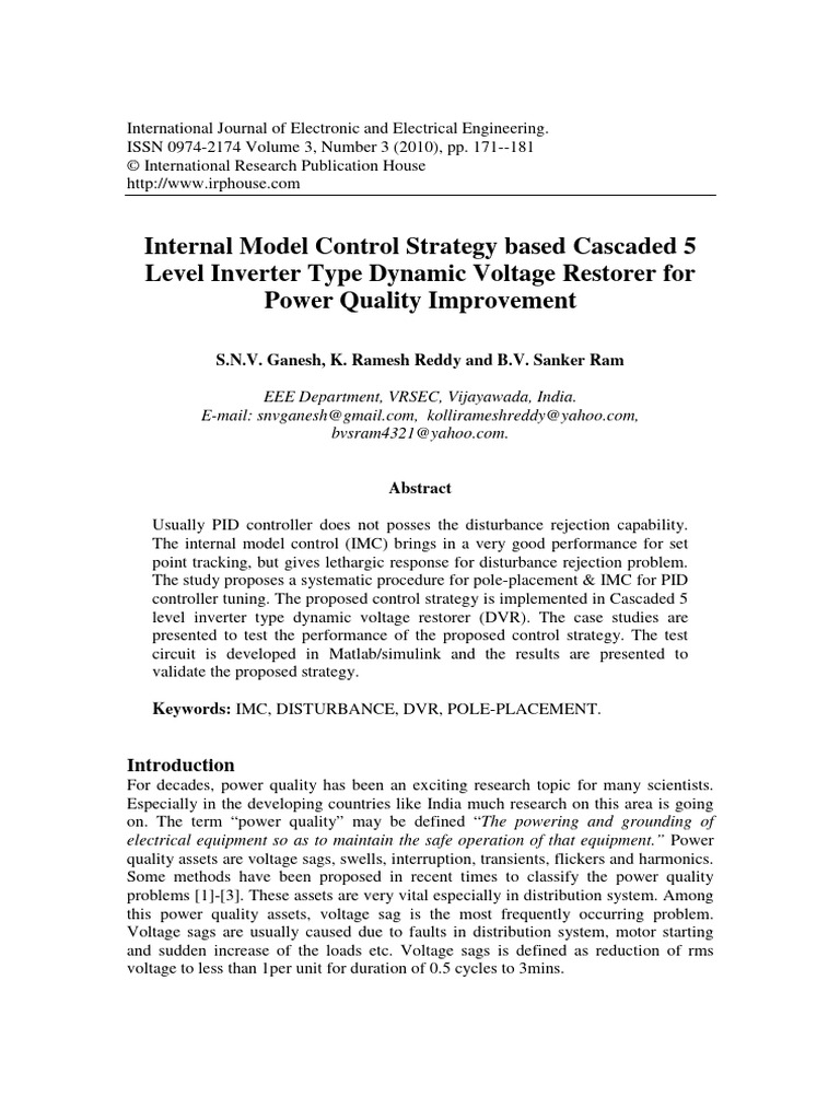 Internal Model Control Strategy Based Cascaded Pdf