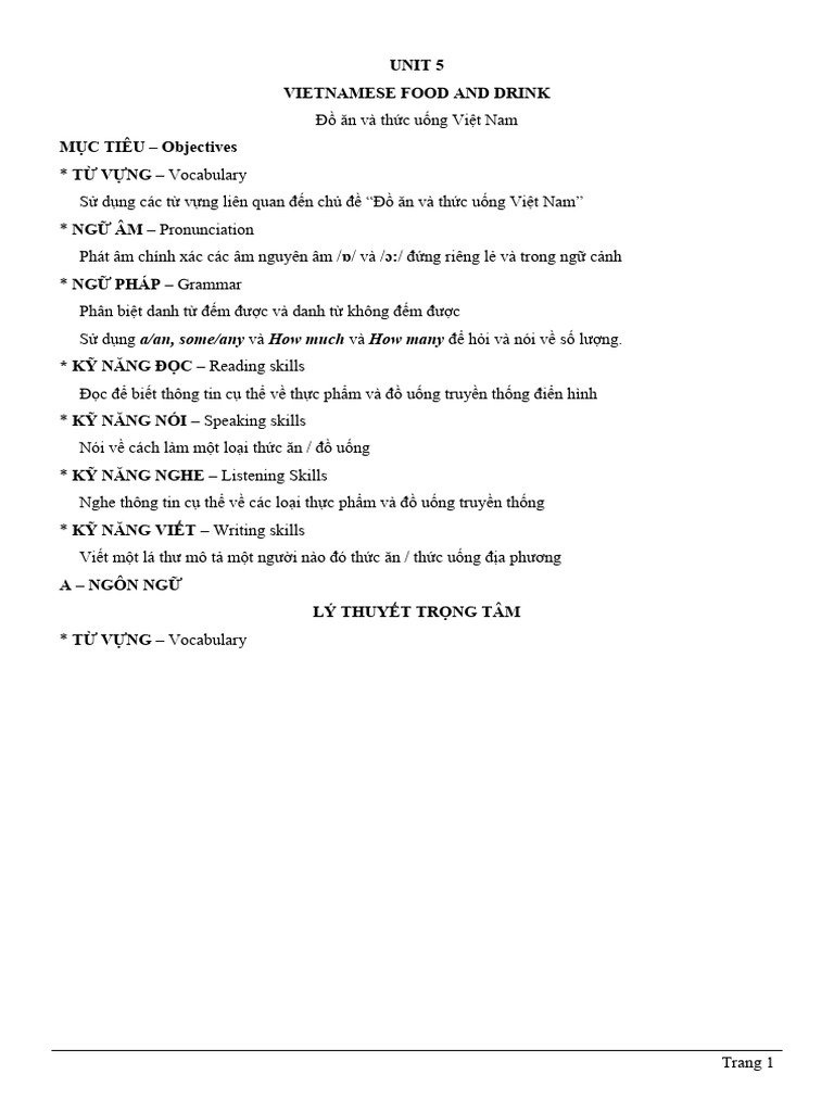 KIẾN THỨC + BÀI TẬP UNIT 5 TA 7 | PDF