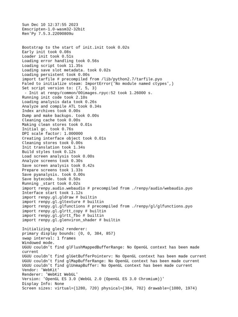 Ren'Py Initialization and Error Log | PDF