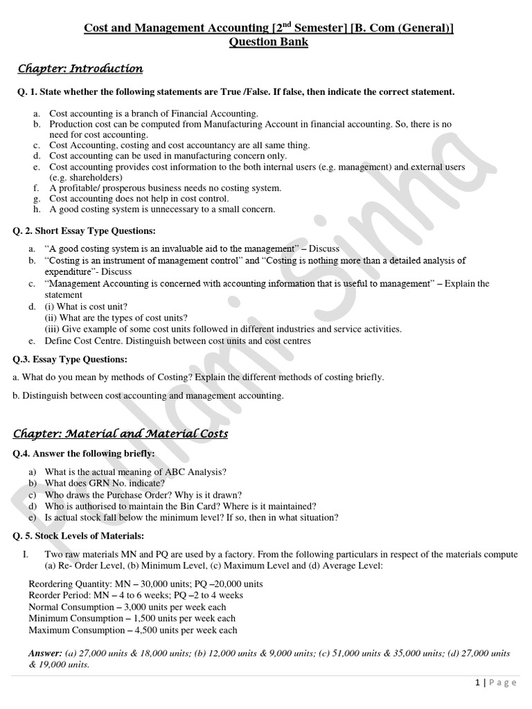 Cost and Management Accounting 2nd Sem | PDF | Cost Accounting | Cost