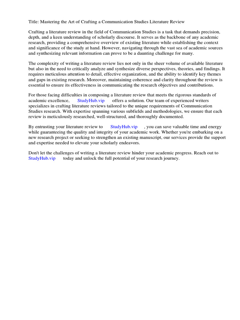 Communication Studies Literature Review Example | Download Free PDF ... Communication Studies Literature Review Example | Download Free PDF ...