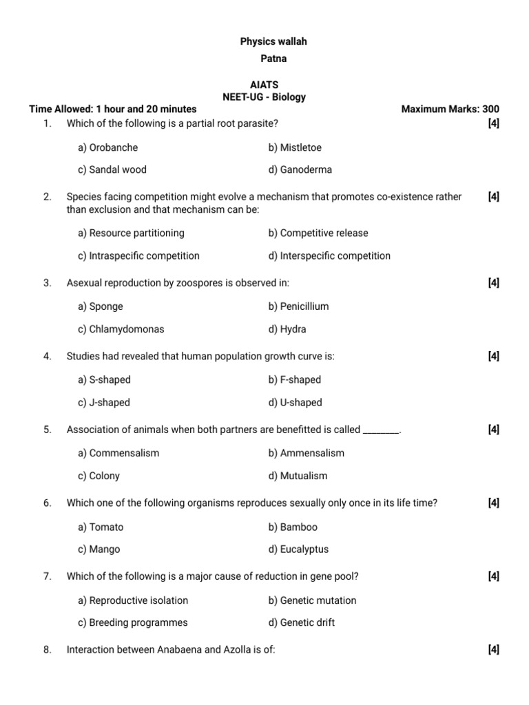 Physics Wallah Patna Aiats NEET-UG - Biology | Download Free PDF ...