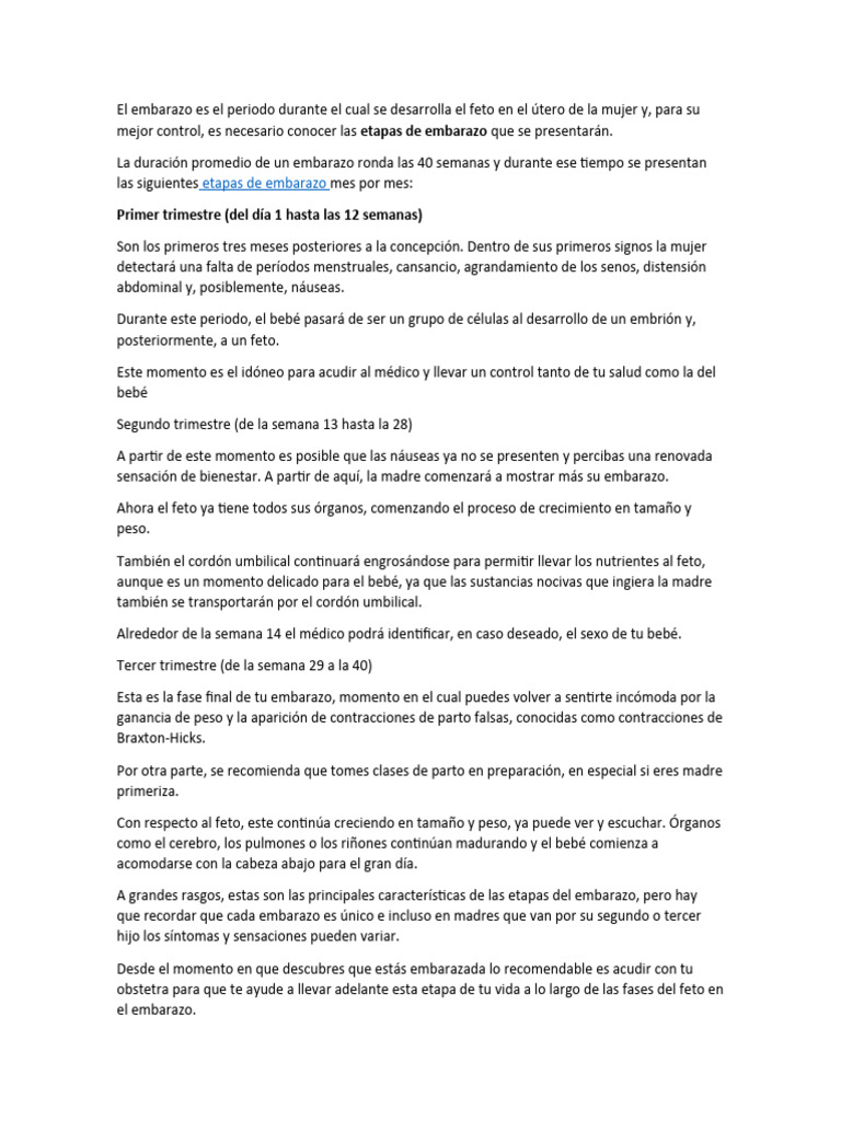 Etapas Del Embarazo Pdf El Embarazo Feto