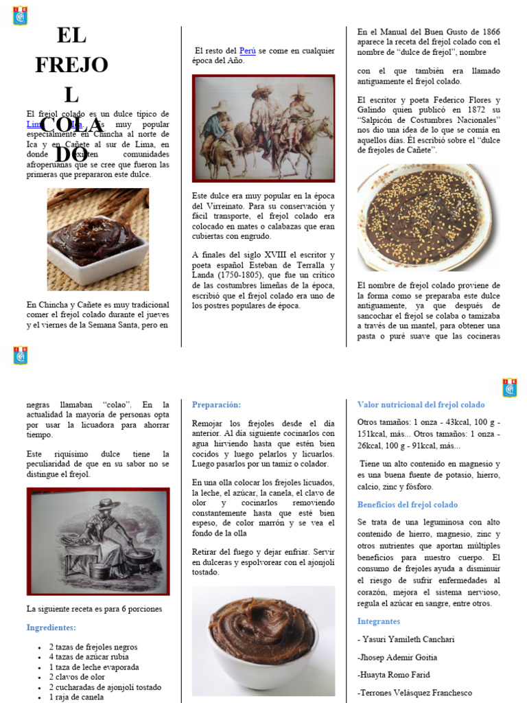 El Frejol Colado Es Un Dulce Tipico de Lima e Ica | PDF | Cocina ...