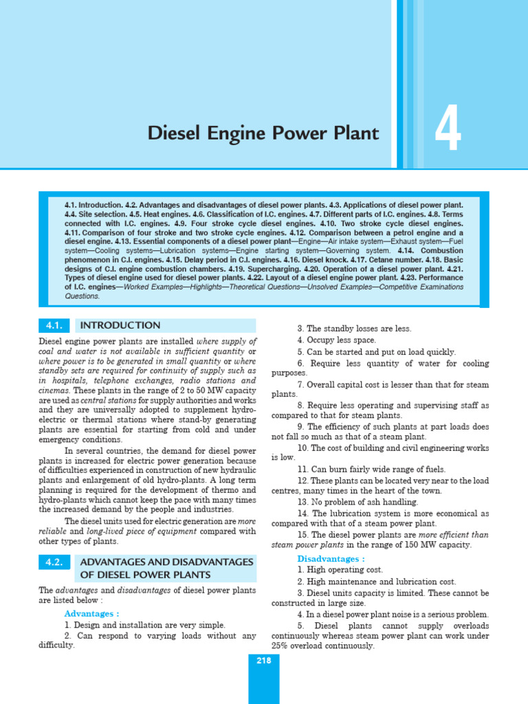 Diesel Plant and Gas Turbine Plant | PDF | Internal Combustion Engine ...