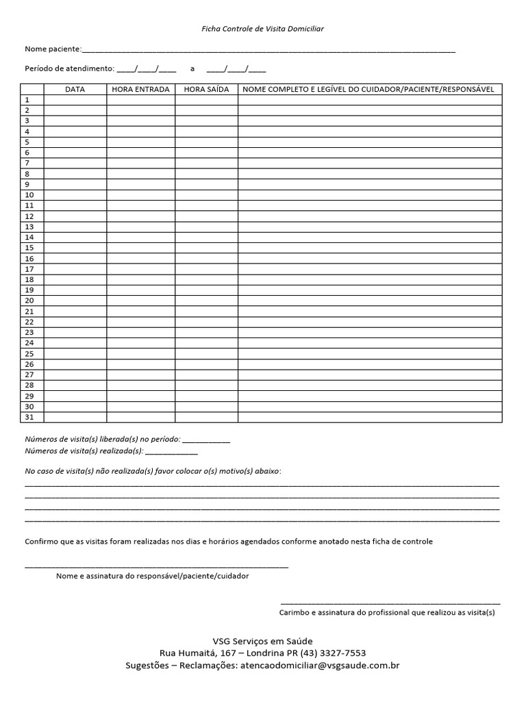 Controle de Visitas Domiciliares VSG Saúde | PDF