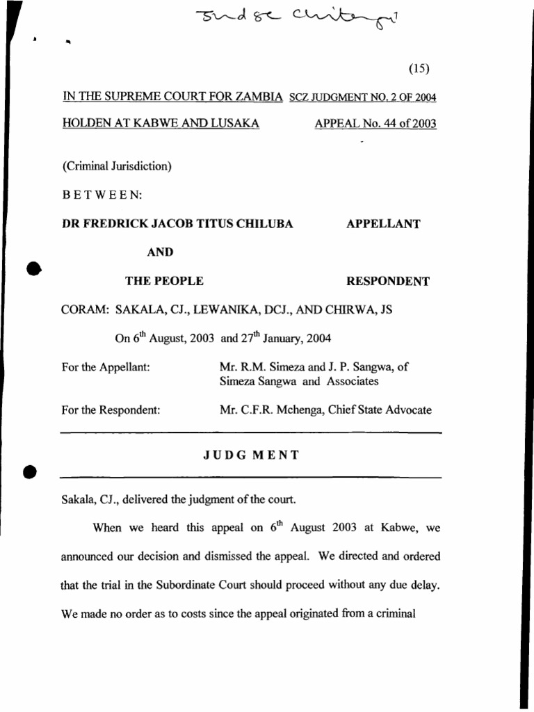 Frederick Titus Jacob Chiluba V People (SCZ 2 of 2004) 2004 ZMSC 100 ...