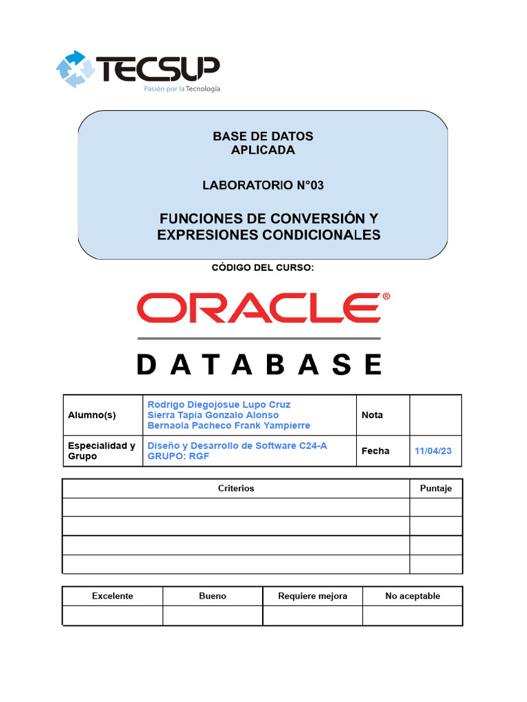 Lab 3 - Funciones de Conversión y Expresiones Condicionales 2023 | Descargar gratis PDF | SQL ...