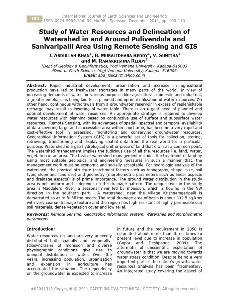 Study of Water Resources and Delineation - Journal | PDF | Geographic ...