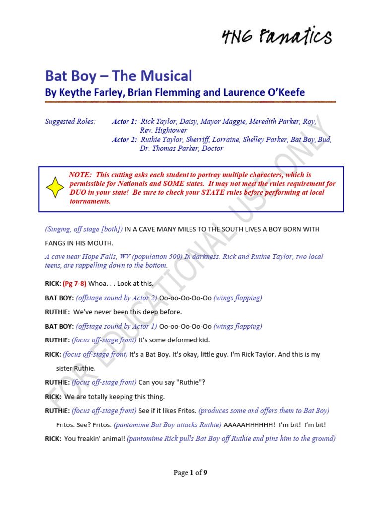 Bat Boy Musical: Roles & Synopsis | PDF