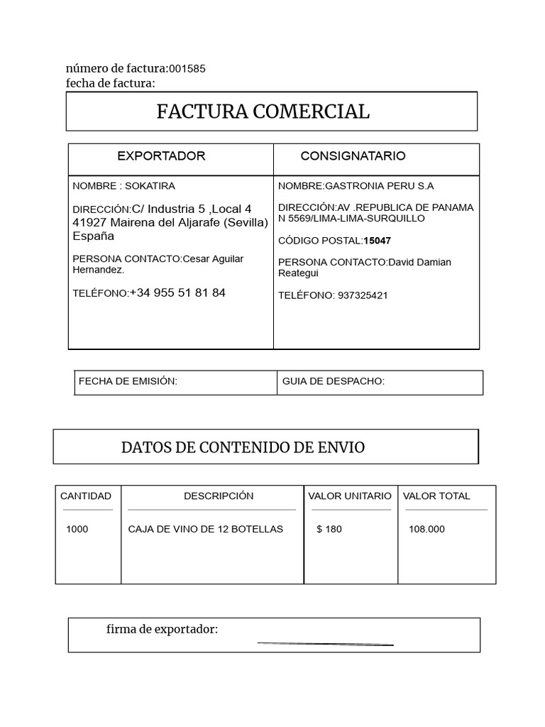 EJEMPLO DE FACTURA COMERCIAL | PDF EJEMPLO DE FACTURA COMERCIAL | PDF