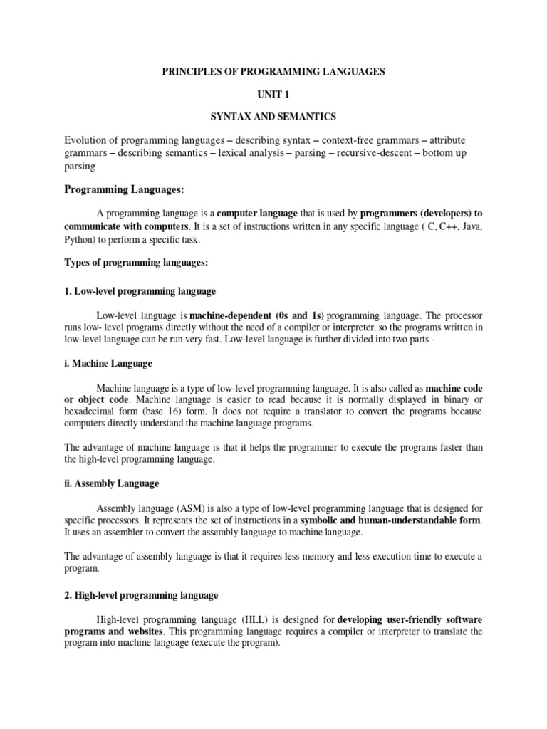 PRINCIPLES OF PROGRAMMING LANGUAGES Notes | PDF | Variable (Computer ... PRINCIPLES OF PROGRAMMING LANGUAGES Notes | PDF | Variable (Computer ...