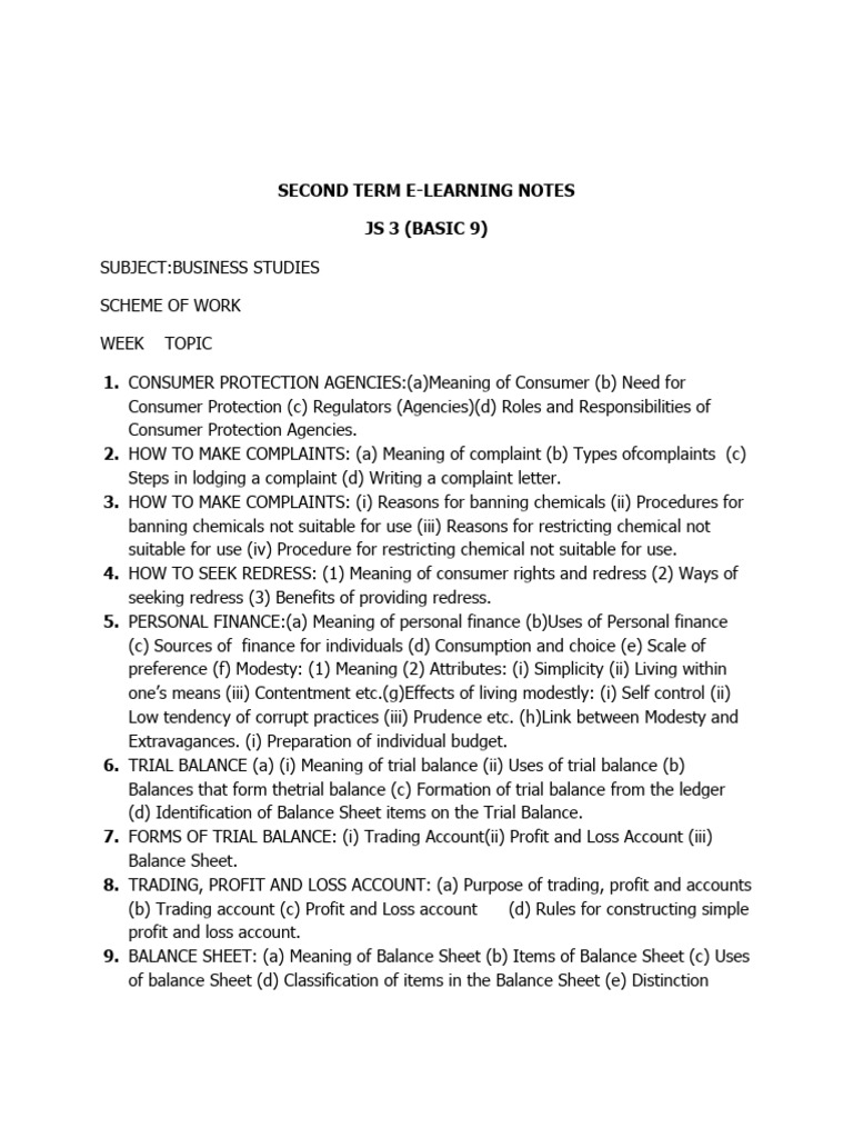 JS3 2ND Term Business Studies | PDF | Debits And Credits | Bookkeeping