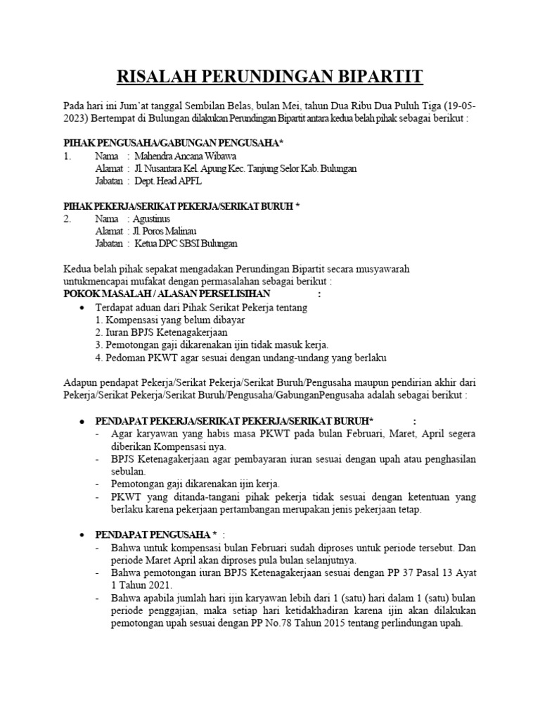 Risalah Perundingan Bipartit | PDF