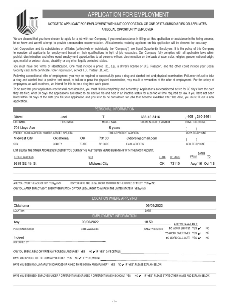 UDC Application 1 2022 | PDF | Identity Document | Employment