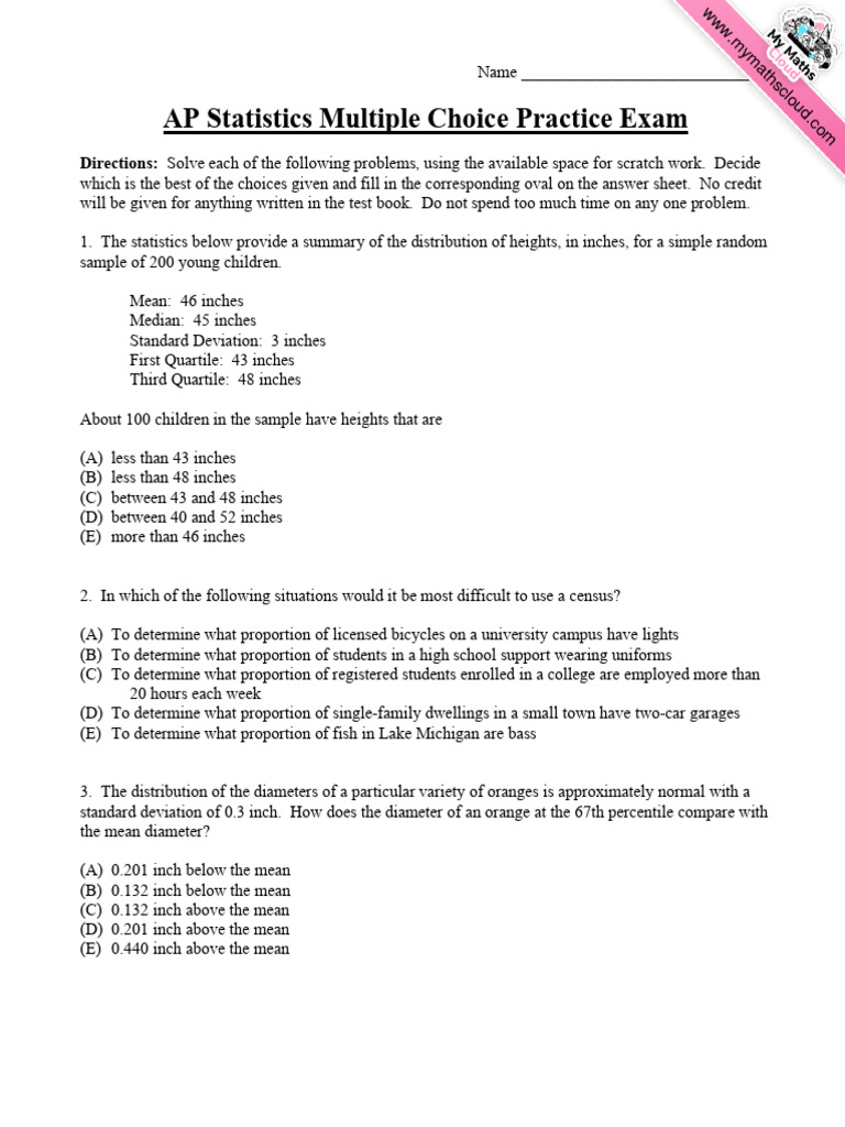 Stats Multiple Choice Practice | PDF