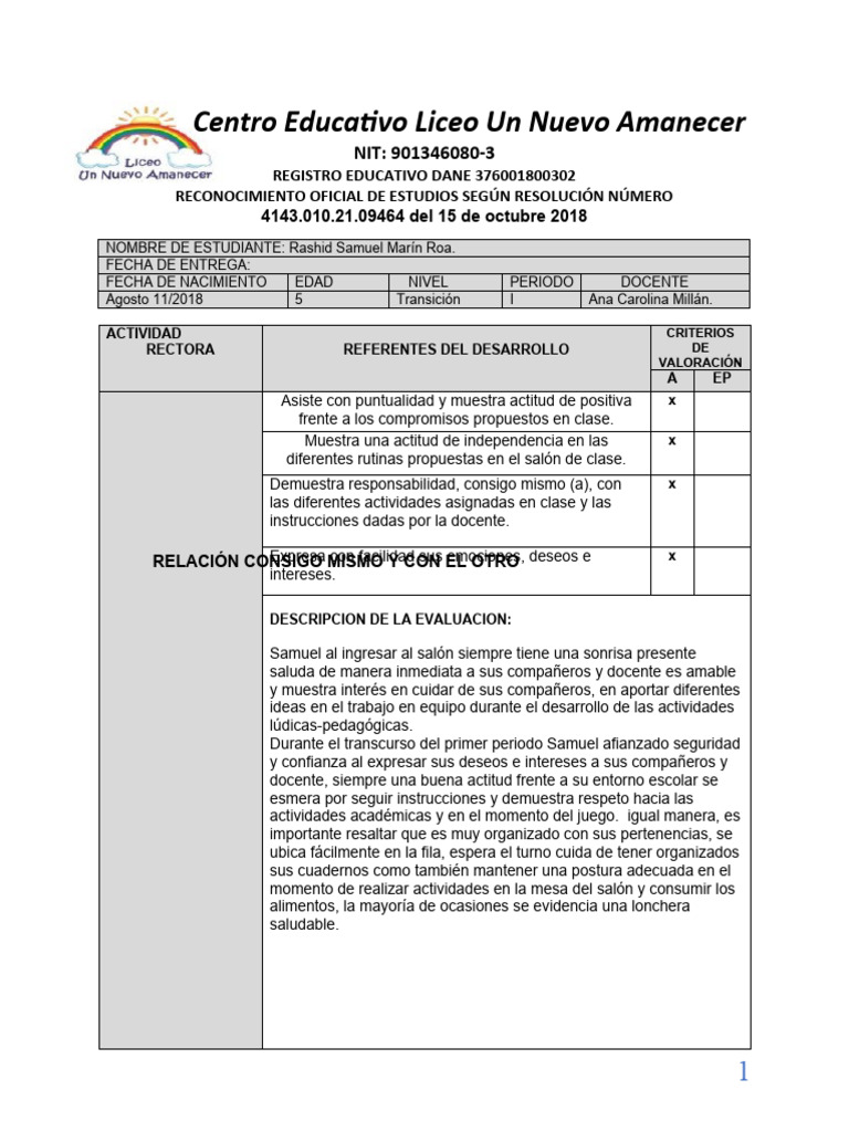 Libretas Transicion 2023 Periodo B. Rashid Samuel Marin Roa | PDF
