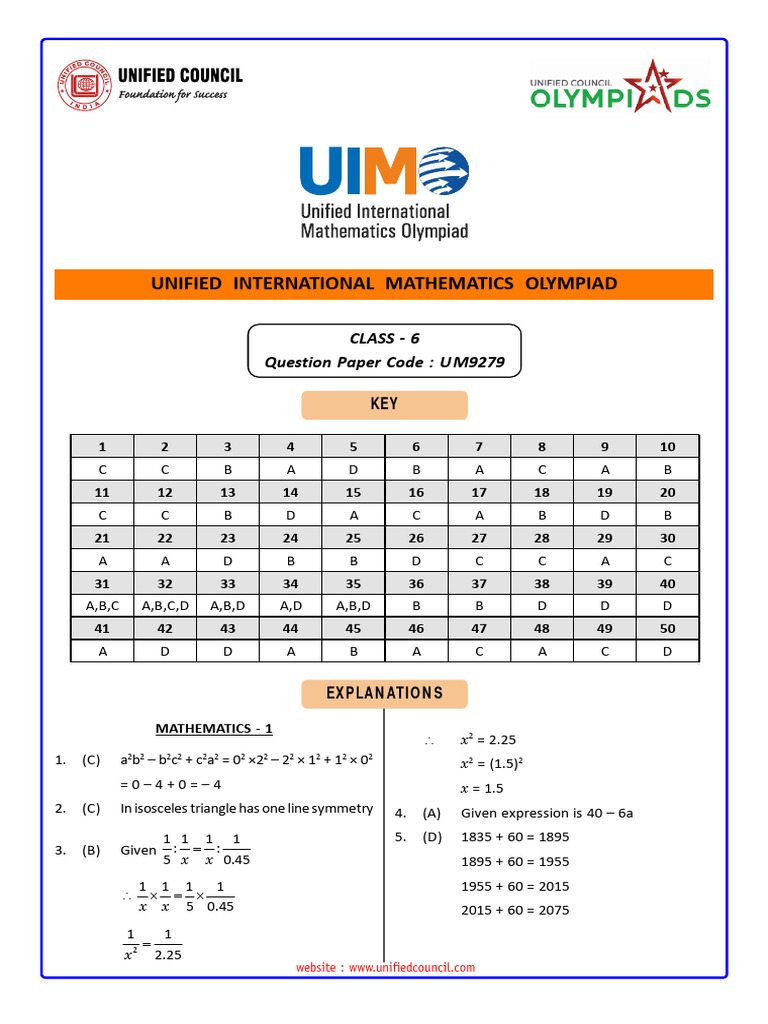 CL - 6 - UIMO-2024-Paper-9279 Key | PDF | Rectangle | Geometric Shapes