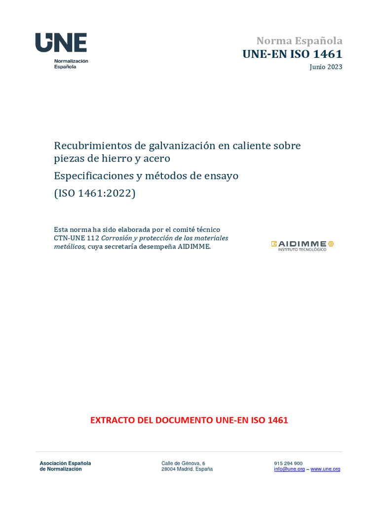 (EX)UNE-EN_ISO_1461=2023 | PDF | Zinc | Acero
