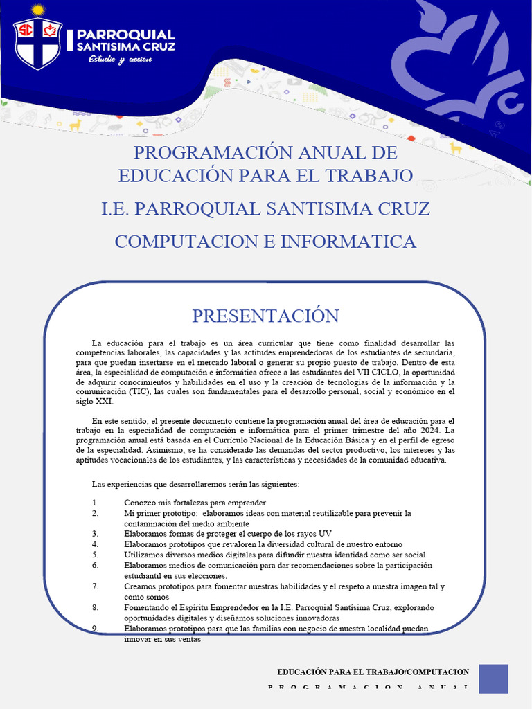 Programacion Anual 1° y 2° de secundaria EPT final | PDF | Iniciativa empresarial | Residuos