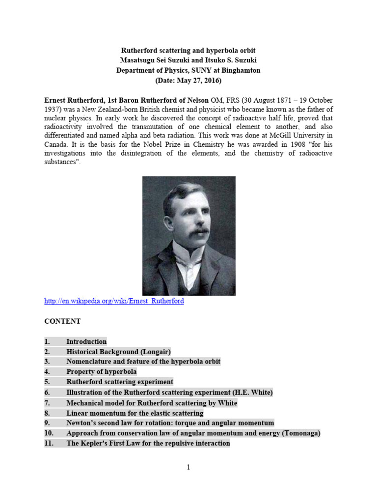 Rutherford Scattering & Hyperbola | PDF | Teaching Methods & Materials