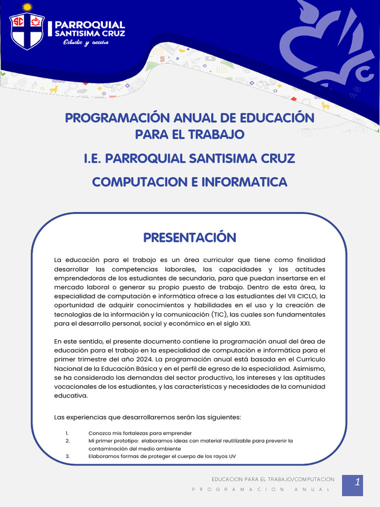 Programacion Anual 1°y 2° de Secundaria EPT Final | PDF | Iniciativa empresarial | Residuos