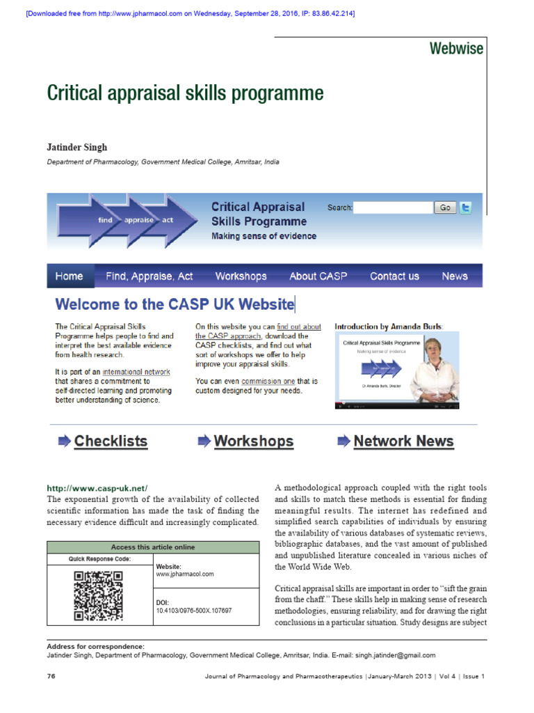 Critical Appraisal Skills Programme CASP Appraisal | PDF | Career & Growth | Business
