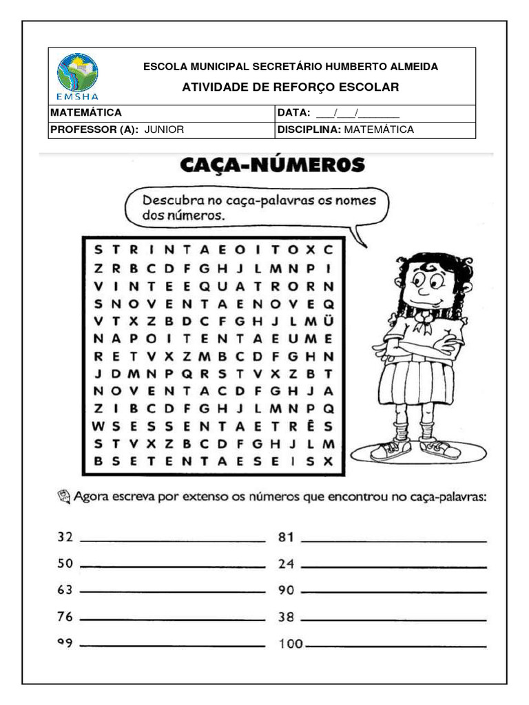 ATIVIDADE REFORÇO - Caça Numeros | PDF
