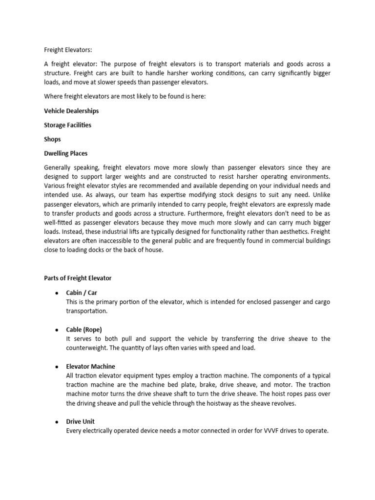 Freight Elevators Pdf Elevator Cargo