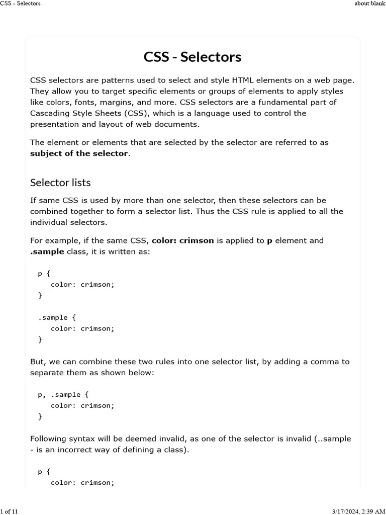CSS - Selectors | PDF | Hypertext | World Wide Web