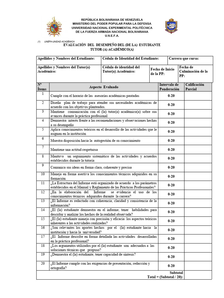 N° 14 Evaluación Del Tutor Academico | PDF