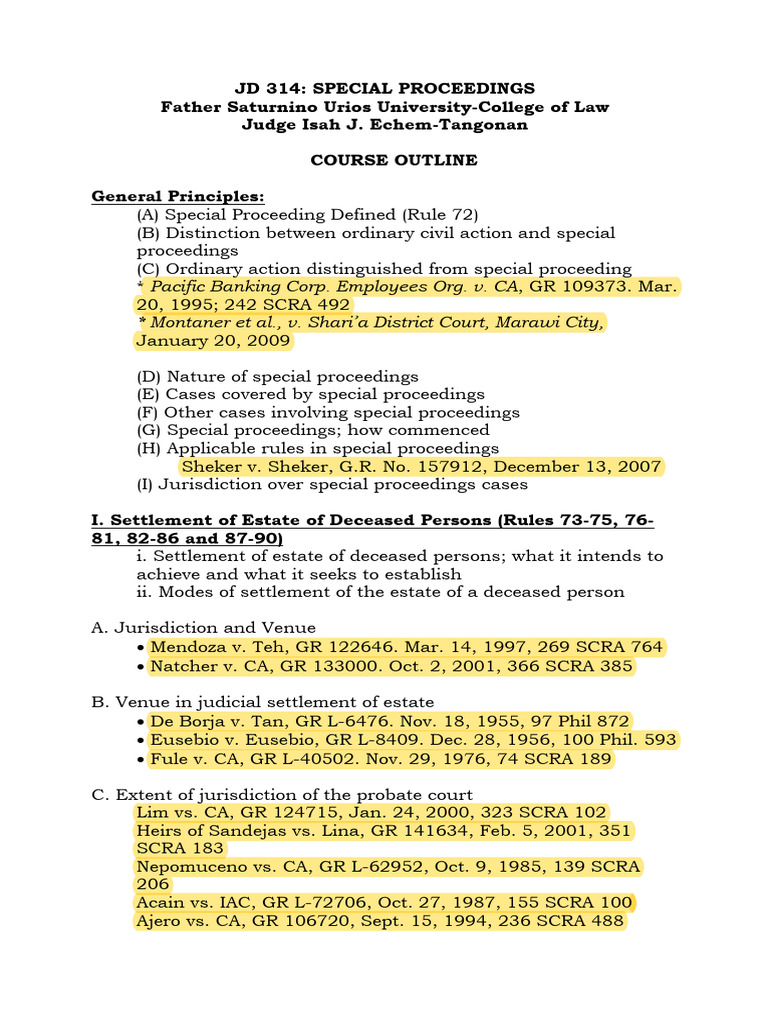 Special Proceedings Course Outline | PDF