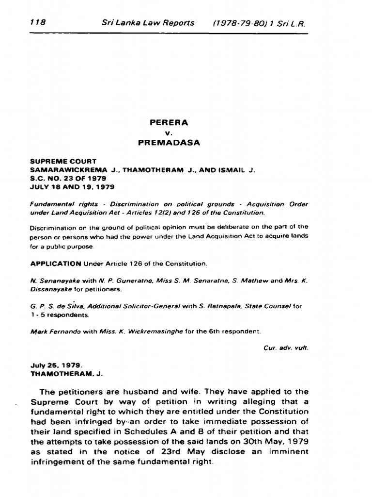 Sllr-1978-79-80-V1-Perera-V. Premadasa | PDF | Fundamental Rights | Jurisdiction