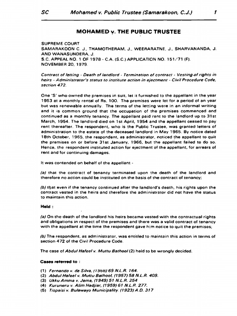 Sllr-1978-79-80-V1-Mohamed-V. The Public Trustee | PDF
