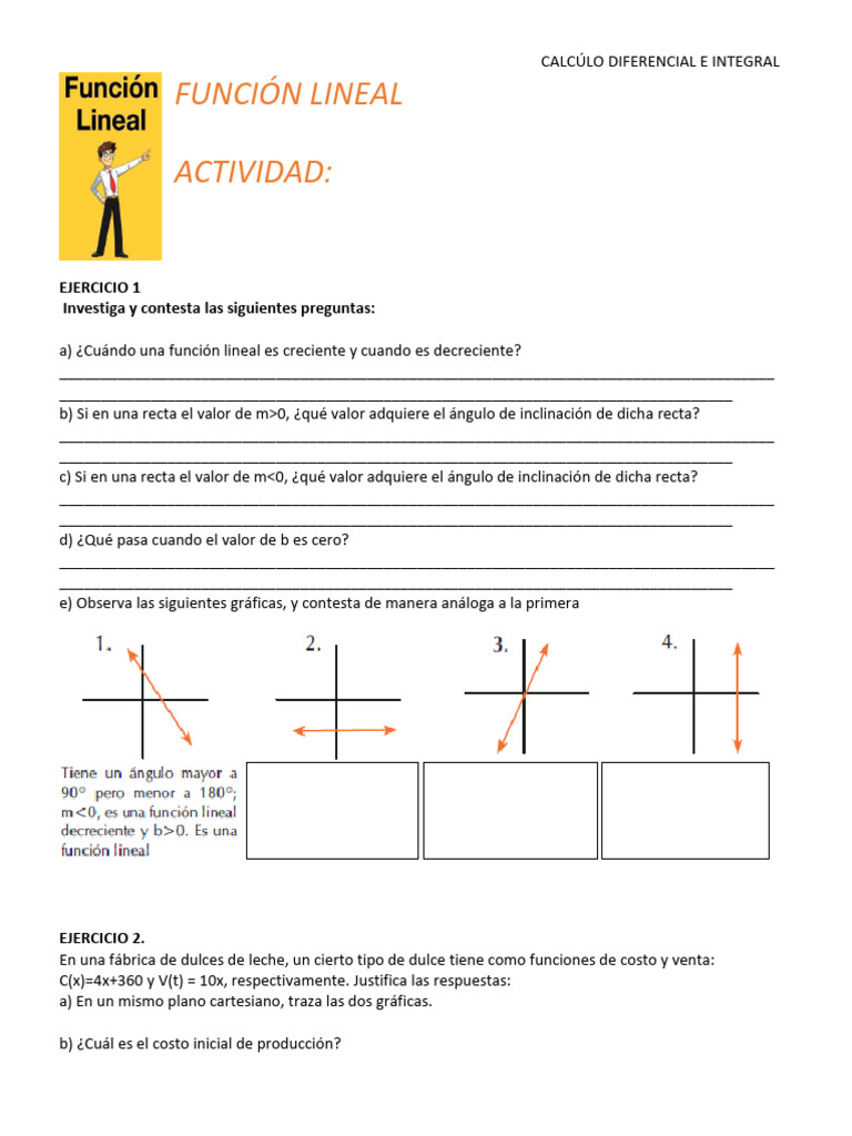 Ejercicios de Funciones Lineales y Costo | PDF | Análisis matemático | Cálculo