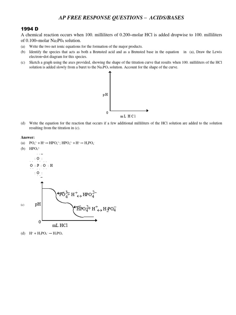 Acid - Base Free Response Questions Ver 1 Partial Answers | PDF | Acid | Ph