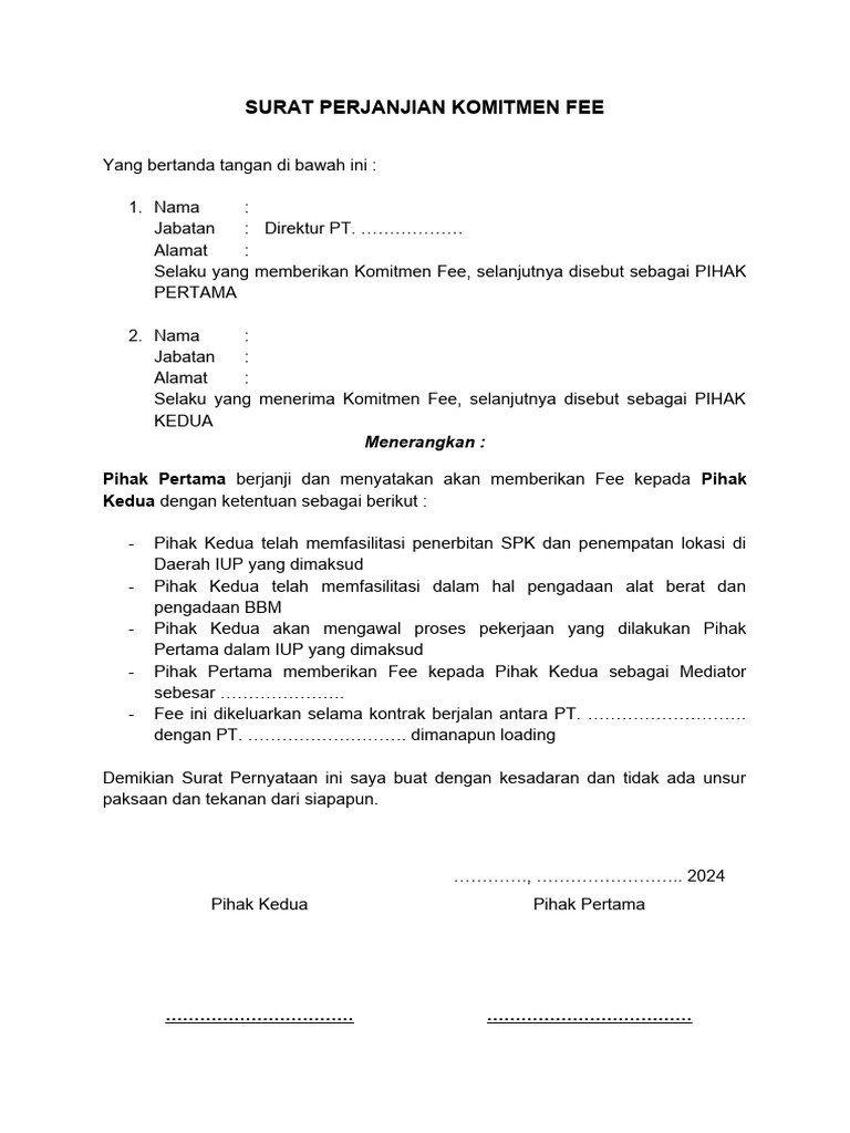 Surat Perjanjian Komitmen Fee | PDF