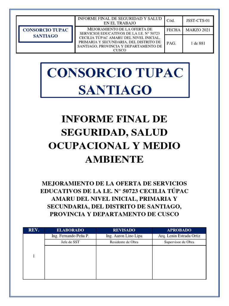 Informe Final SSOMA | PDF | Seguridad y salud ocupacional | Valores