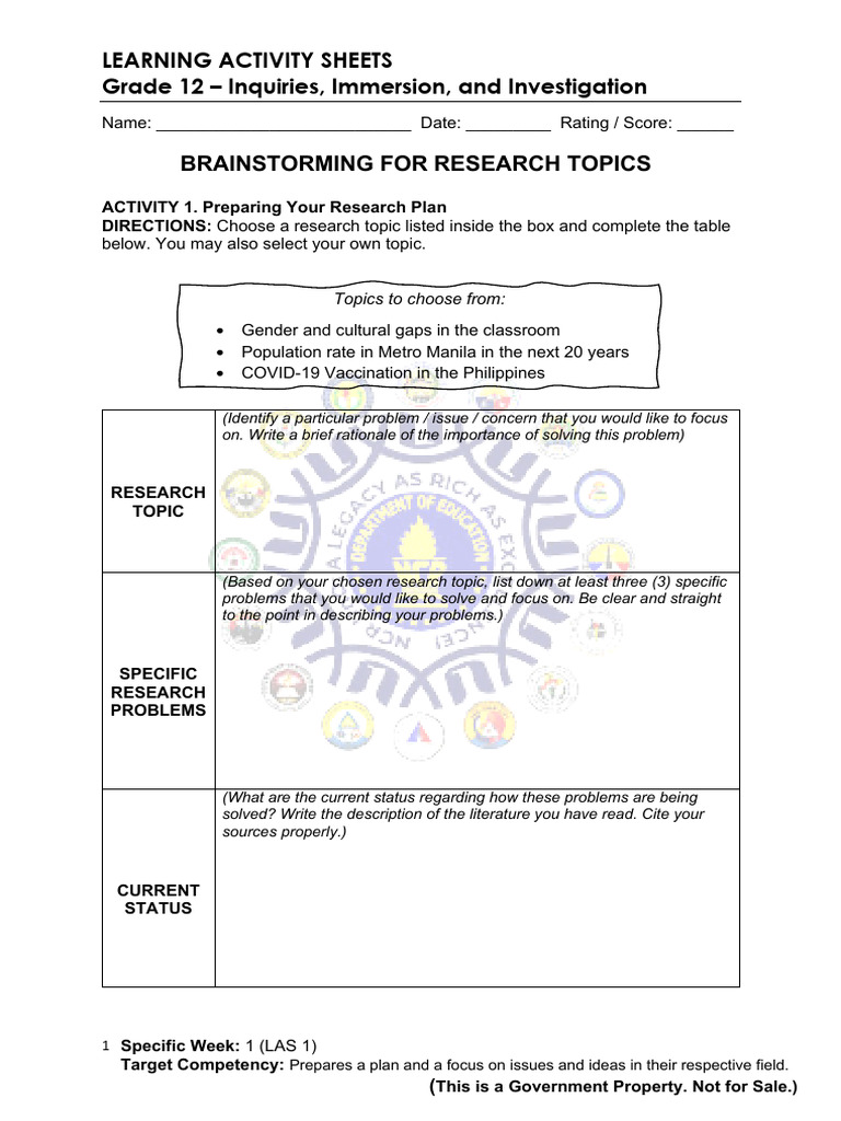 III Activity Sheet | PDF | Cognition | Science