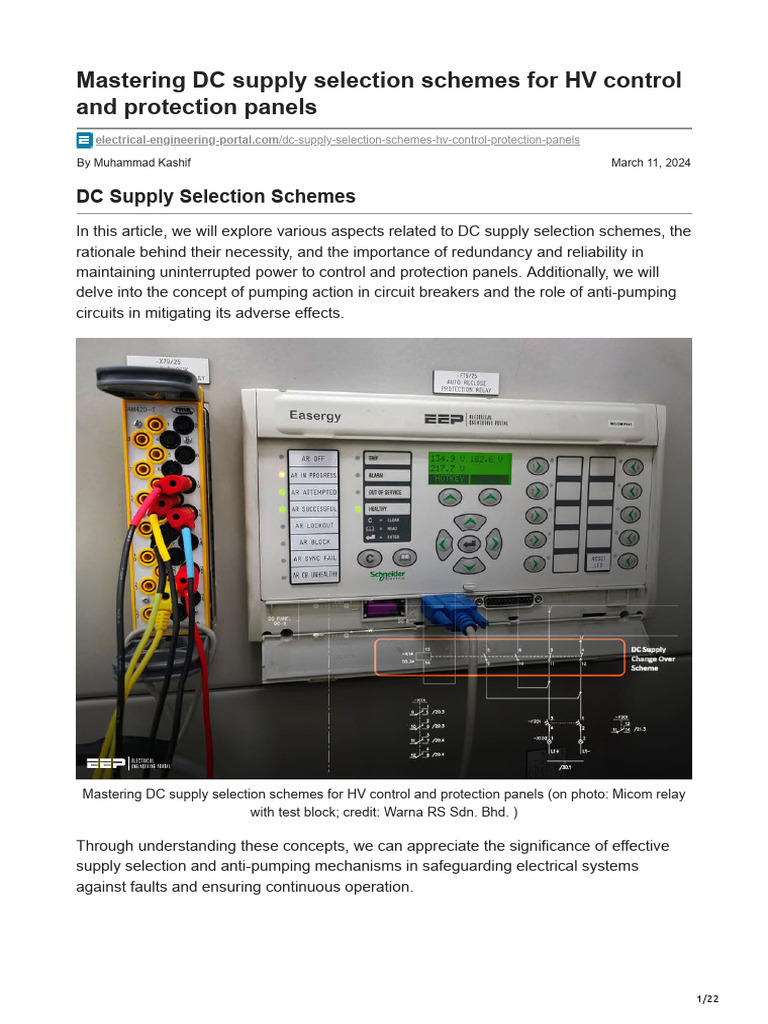 Mastering DC Supply Selection Schemes For HV Control and Protection Panels | PDF | Relay | Switch