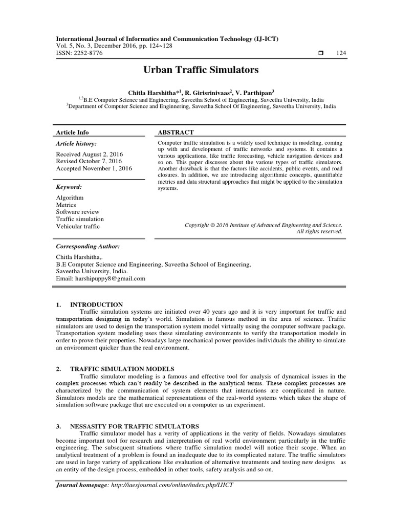 Urban Traffic Simulators Download Free Pdf Simulation Traffic