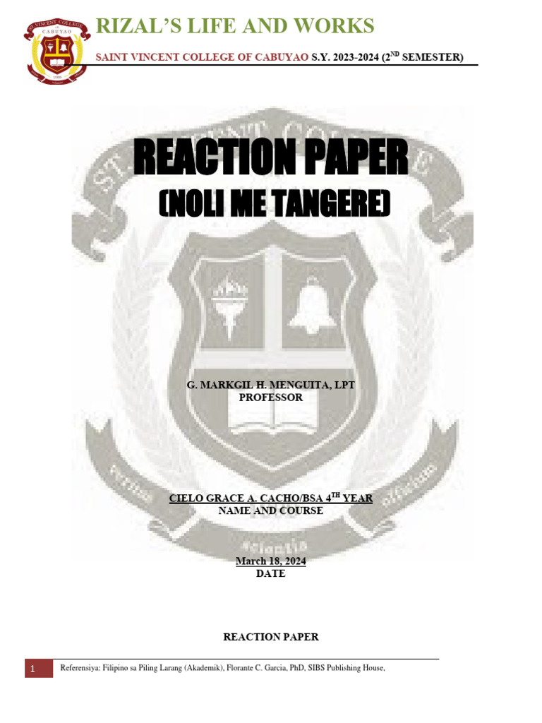 RLW Reaction Paper Noli | PDF | Philippines