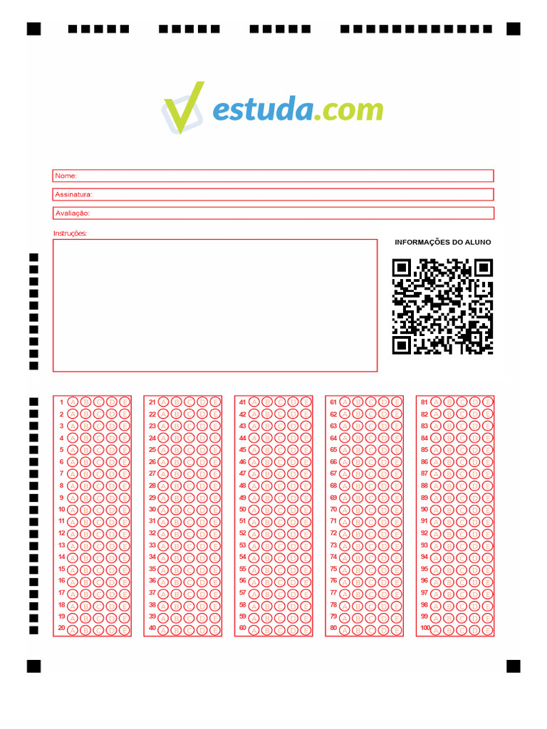 Cartão Resposta 100 Questões | PDF