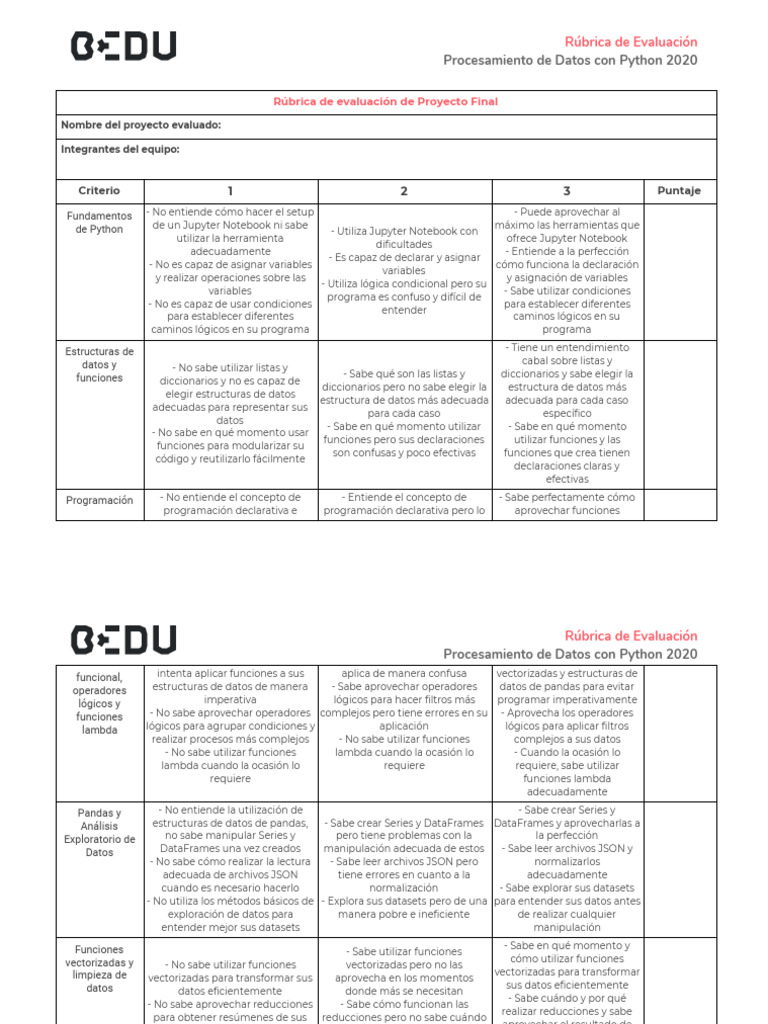 Rúbrica de Evaluación en Python | PDF | Python (lenguaje de programación) | Archivo de computadora