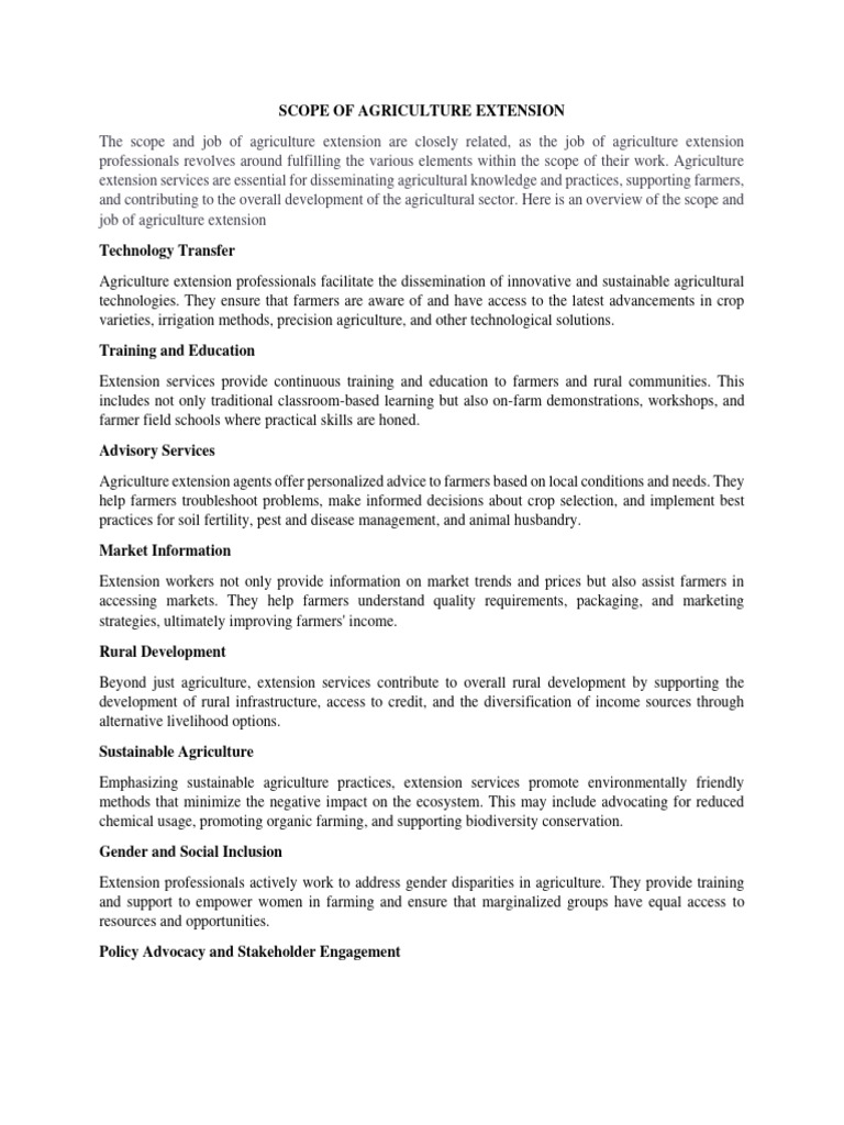 Scope of Agriculture Extension | PDF | Agriculture | Sustainable ...