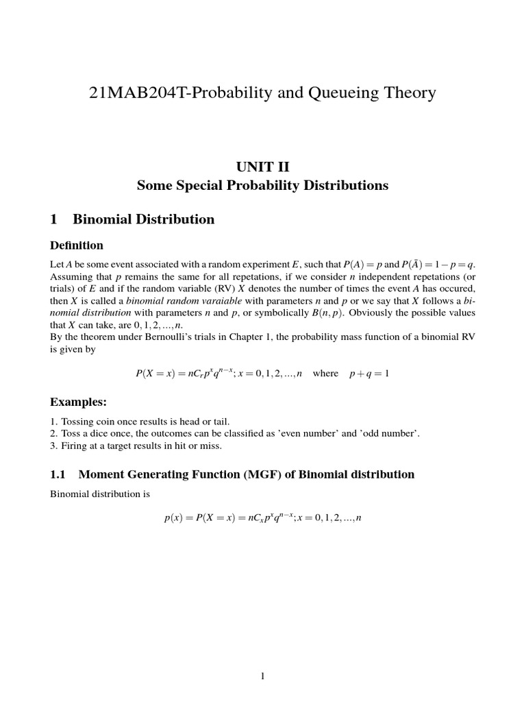 21mab204t Unit Ii Lecture Notes Pdf Normal Distribution Poisson Distribution