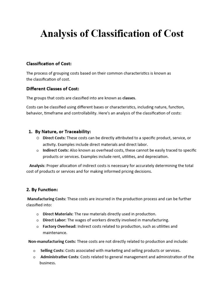 Analysis of Classification of Cost | PDF | Cost | Business Economics