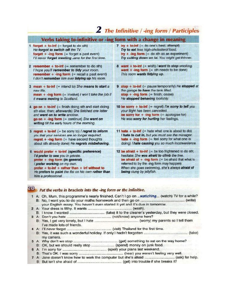 The Infinitive. Ing Form.participles | PDF